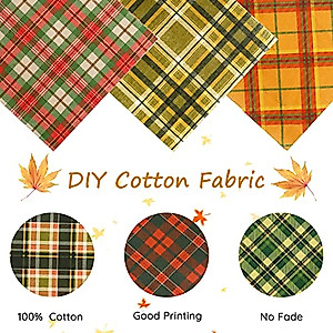 Whaline 45Pcs Cotton Autumn Fat Quarters Fabric 15 Design Fall Spice Plaids Fabric Squares Quilting Fabric Patchwork Precut Quilt Charm Squares for Harvest Thanksgiving DIY Crafts Sewing, 6 x 6 Inch