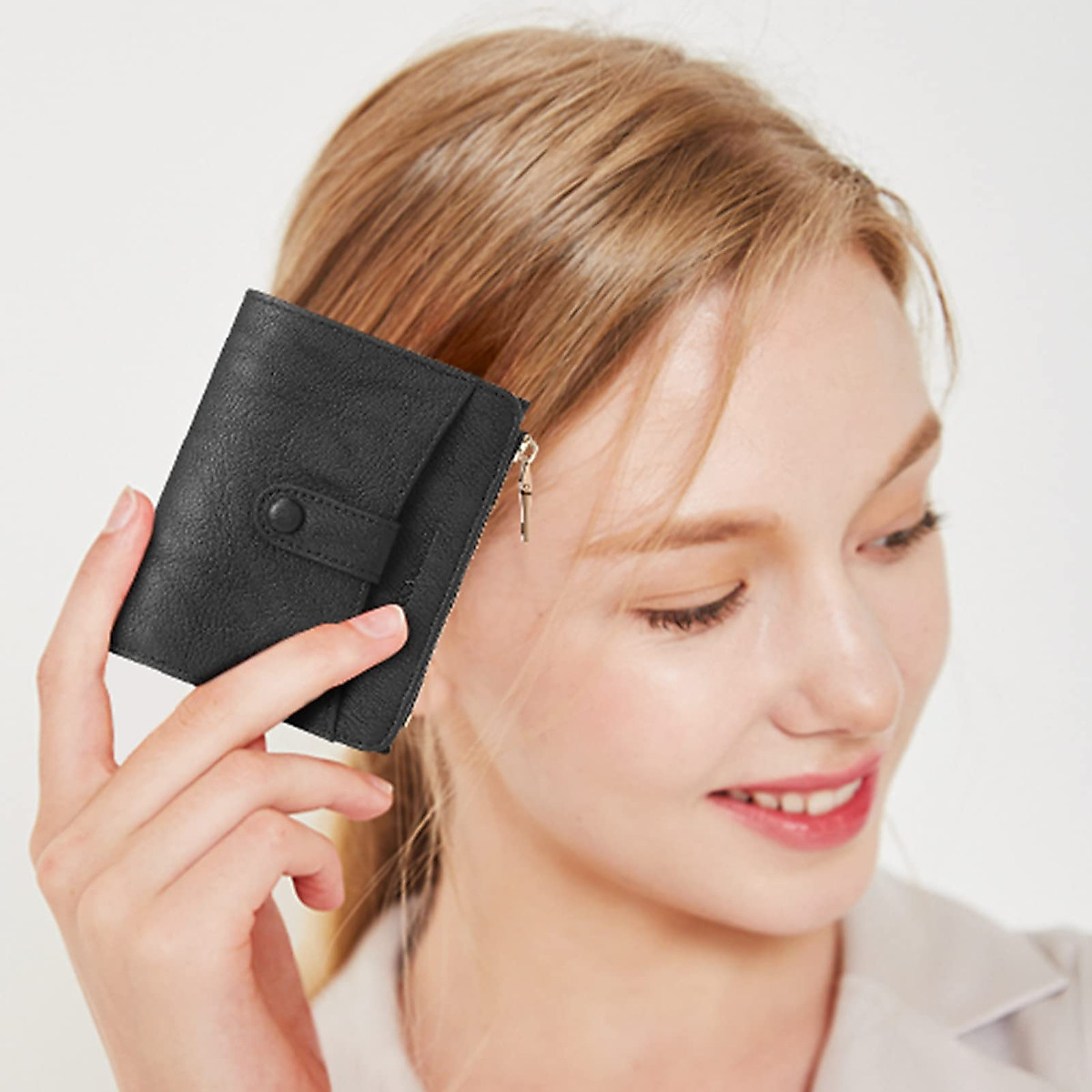 WESTBRONCO Small Wallets for Women Slim Bifold Credit Card Holder Vegan Leather Compact Card Case with Photo Slot Black