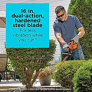 BLACK+DECKER Hedge Trimmer, Dual-Action Blade, 16-Inch (BEHTS125)