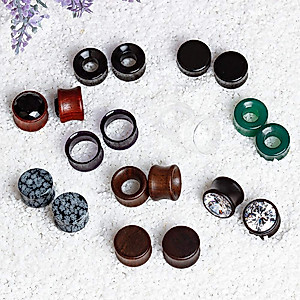 TBOSEN 20 pcs Set Mixed Stone Ear Plugs Wood Tunnels Double Flare Saddle Stretching Gauges Expander Body Piercing Set Gauge 2g - 5/8 inch