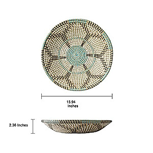 Kiwi Homie Round Woven Seagrass Wall Decor Basket Trays, Flat Natural Boho Baskets Handmade For Living Room, Decorative Wicker Wall Bakets For Unique Hanging Wall Art (15.94, Camellia)