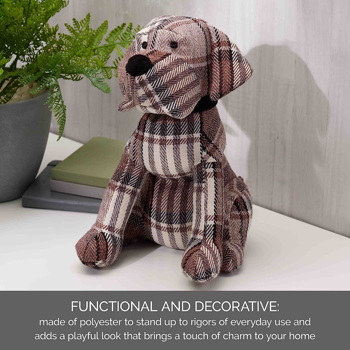 Elements 6.69x6.29x11.02 Inch Grey Plaid Dog Weighted Fabric Door Stopper