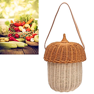 Kids Rattan Storage Basket, Hand Woven Indonesian Rattan Decorative Acorn Shaped Bag for Boys Girls Photography Props (Large Handbag)