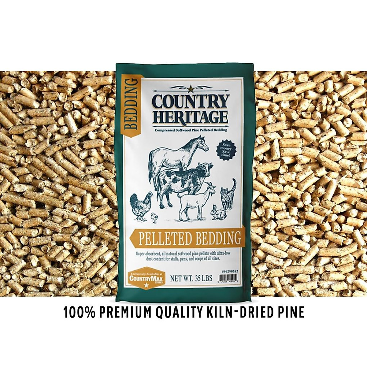 Country Heritage Premium Low Dust Pelleted Bedding Super Absorbent All Natural Softwood Pine Pellets 35 lbs.