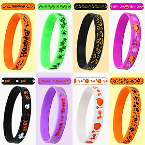 JUNEBRUSHS 64pcs Halloween Party Favors Silicone Bracelets Rubber Wristbands for Halloween Party Trick or Treat Goodie Bag Stuffers Fillers Decorations Accessories Supplies(8 Designs)