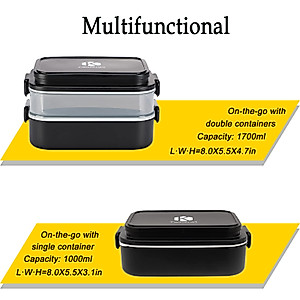 TWOKIWI Bento Box Adult Lunch Box – Lunch Containers for Adults/Kids – 7 Cup Bento Lunch Box with 3 Compartments & Fork, Microwave,Dishwasher & Freezer Safe (Classic Black)