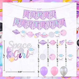 Outer Space Disco Girls Birthday Decorations, Out of This World Space Disco Happy Birthday Party Banner Cake Topper Balloon for Galaxy Astronaut Rocket UFO Planets Space Themed Birthday Baby Shower