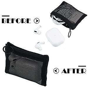 Frienda 10 Pcs Small Mesh Bags with Zipper Mini Zipper Mesh Bags Nylon Cosmetic Coin Purse Pouches Portable Reusable Storage Pouch with Keychain for Women Home Travel(3 x 4 Inch,Black)