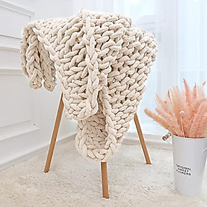 Chunky Knit Throw Blanket,Soft Chenille Yarn Big Knitted Throw Blanket, 100% Hand Knit,Couch Throw Blanket,Cable Knit Blanket, Gifts and Home Decor. (Beige, 40''x60'')