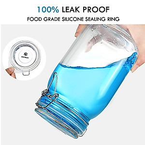 YEBODA 48oz Food Storage Canister Glass Jars with Clamp Airtight Lids and Silicone Gaskets for Multi-Purpose Kitchen Containers - Clear Square (2 Pack)