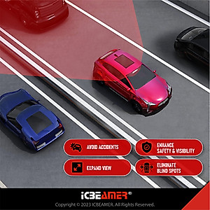 ICBEAMER 9.4" Car Rear View Mirror, HD Blue Tint, Panoramic Wide Angle Convex Surface, 2 Interior Retractable Rubber Clips, Anti Glare, Automotive Accessories Universal for Truck, Car, SUV, 1 Pack