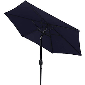HENG FENG 7.5FT Patio Umbrella Outdoor Market Table Umbrella with Push Button Tilt and Crank, 6 Sturdy Ribs for Garden, Lawn, Backyard, Pool, Navy blue