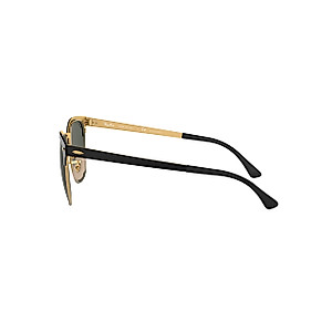 Ray-Ban RB3716 Clubmaster Metal Square Sunglasses, Black On Gold/Polarized G-15 Green, 51 mm