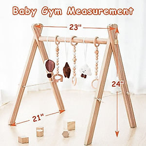 Razee Wooden Baby Play Gym Foldable Baby Gym Portable, Infant Frame Activity Gym Hanging Bar for Toddle with 6 Hanging Sensory Toys