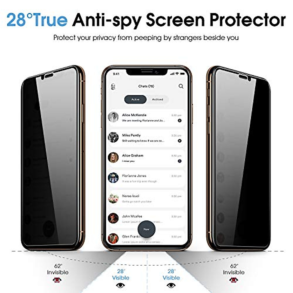 Elecshion (Full-Coverage) Privacy Screen Protector for iPhone 11 and iPhone XR(2 Pack), Anti-spy Tempered Glass Screen Protector for iPhone 11/XR(6.1 ''), Bubble Free, (Case Friendly)