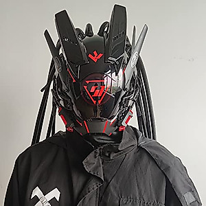 KYEDAY Punk Mask for Men, Futuristic Techwear, Round Light with Braids Mask Cosplay Halloween Fit Party Music Festival Accessories… (Red)