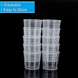 30ml Plastic Liquid Measuring Cups - Mini Clear Kitchen Medicine Cups Transparent Labs Graduated Beakers Baking Cooking Home Lab Measure Tool (10 Packs,1oz,Transparent)