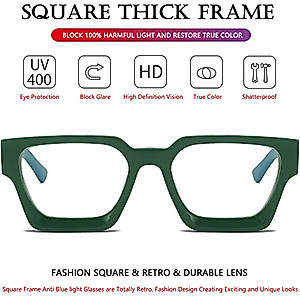 AIEYEZO Square Thick Frame Glasses for Women Men Fashion Blue Light Glasses Trendy Chic Computer Eyeglasses (Green)
