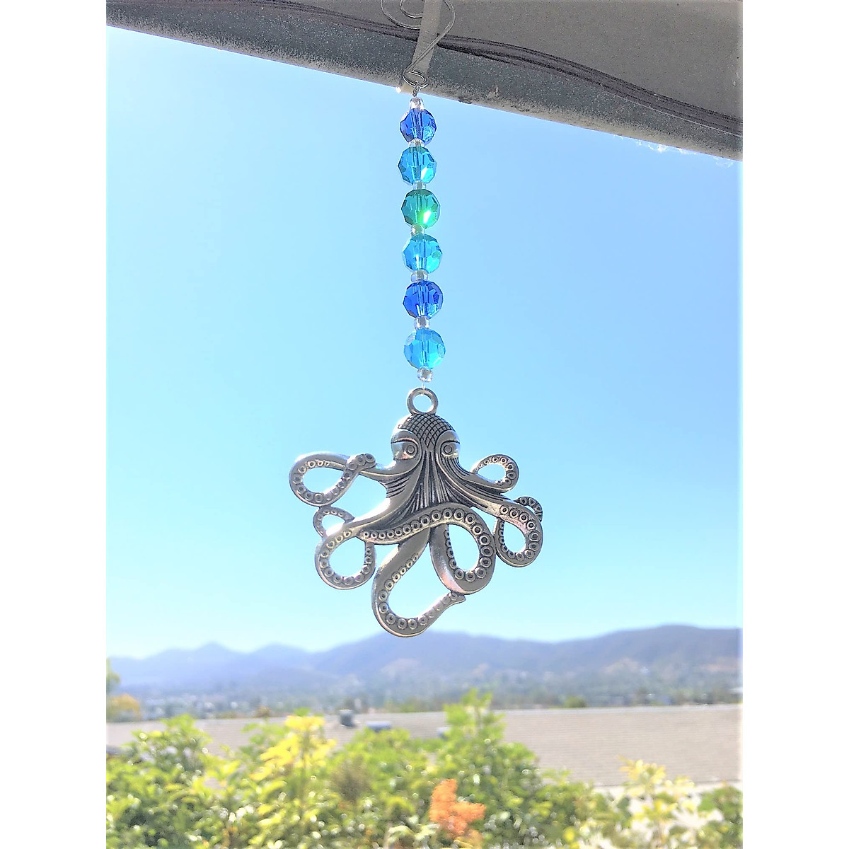 OCTOPUS CAR CHARM, Octopus Suncatcher, 7" Handmade, Gift Wrapped, Octopus Decor, Kraken, Japanese Sea Monster, Steampunk, Mirror Ornament, Window Decoration, Octopus Gift