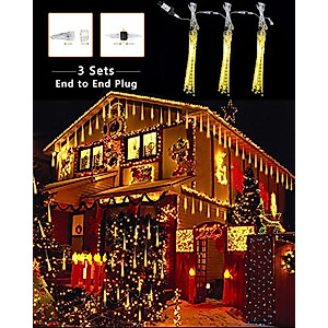 BrizLabs Christmas Meteor Shower Falling Rain Lights, 12 inch 10 Tubes 240 LED Icicle Cascading Christmas Lights Outdoor, Waterproof Plugin Warm White Xmas Tree Lights for Garden Christmas Party