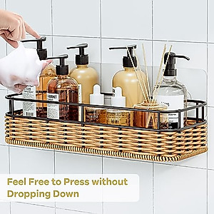 Gusio Shower Caddy Bathroom Organizer and Storage, Hand-made Woven Shower Shelves for Inside Shower Bathroom Decor, Self Adhesive Shower Holder Accessories for Farmhouse Wall RV Apartment Essential