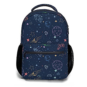 Colorful Space Star Galaxy Planet and Astronaut Holiday Leisure 17 Inch Work Backpack, Lightweight Travel Outdoor School And College Bookbag for Men and Women Teen Gifts