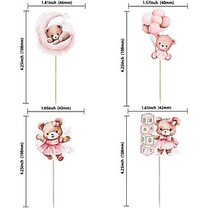 Gyufise 36Pcs Baby Shower Bear Cupcake Toppers Moon Baby Bear Baby Shower Cake Topper Decorations Jungle Animal Theme Baby Shower Birthday Party Cake Supplies Pink