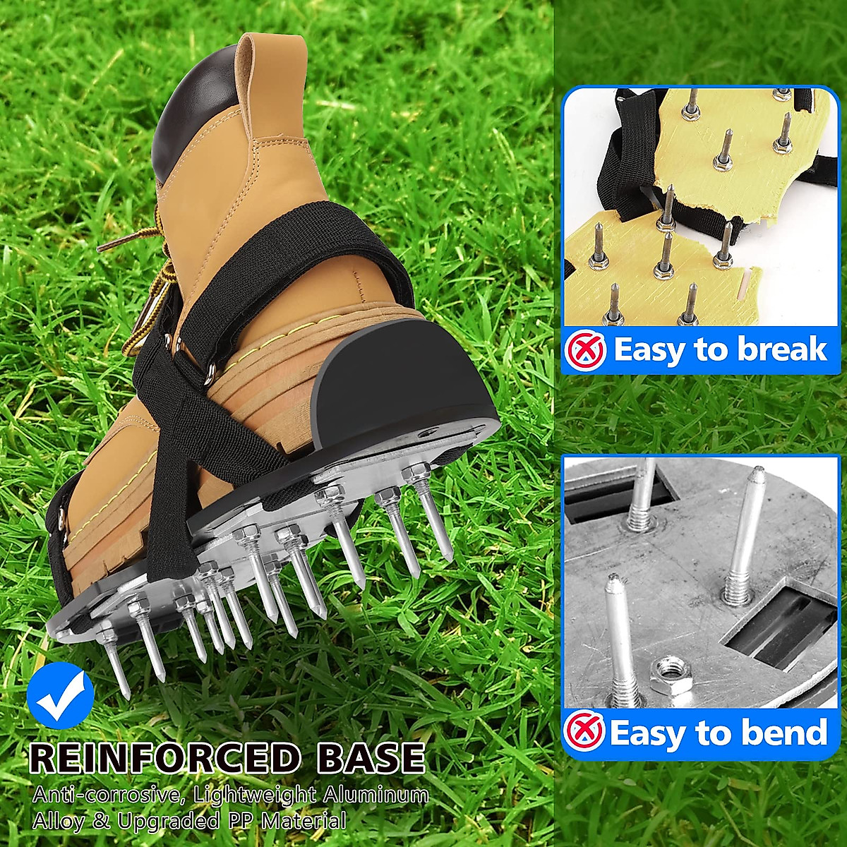 MOFEEZ Lawn Aerator Shoes for Grass - Pre-Assembled Grass Aerator Shoes for Lawn - Soil Yard Aerator Tool for Aerating Patio Garden, Black