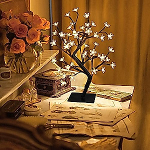 PEIDUO 17.5” Lighted Cherry Blossom Tree 48 Warm White Lights Plug in Adapter Light up Bonsai Tree for Christmas Indoor Home Bedroom Office Living Room Tabletop Tree Night Light Artificial Plants