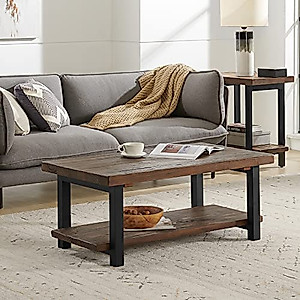 Alaterre Furniture Pomona Rustic Industrial Modern Vintage Metal and Solid Wood Coffee Table, Easy Assembly, 42 in x 24 in x 18 in ,Brown