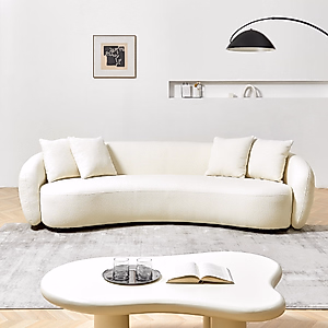 VnndeNest 101'' Sofa Couch, Modern Curved Half Moon Sectional Sofa, Teddy Fleece Boucle 5-Seat Sofa Couch with 4 Throw Pillows, Luxury Comfy Sofa for Living Room, Bedroom, Office, Apartment, Beige