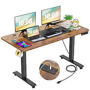 farexon Electric Standing Desk 55 x 24In with Charging Station, Stand up Desk with Oversized Mouse Pad, 2 USB Ports & 3 Power Outlets, 4 Caster, 4 Preset Heights Easy to Set, 27''-45'' Lifting Range