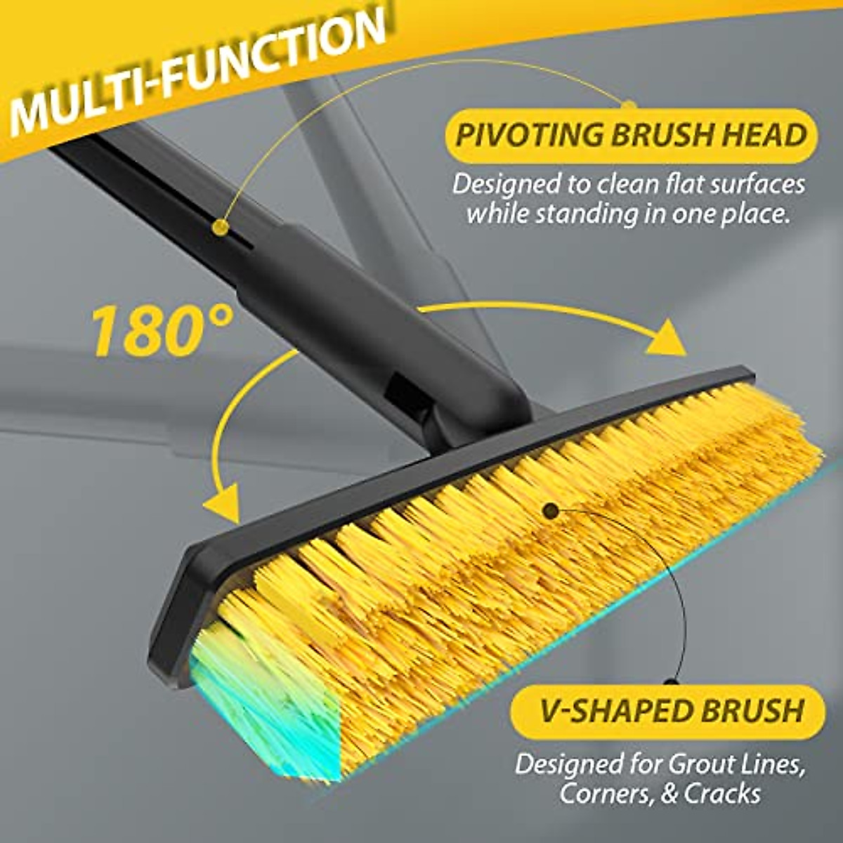 Bonpally Grout Scrub Brush with 57" Telescopic Handle, Shower Floor Brush Scrubber with V-shape Stiff Bristles,Grout Cleaner Brush for Cleaning Tile,Bathroom,Kitchen,Hard to Reach Corners Areas,Yellow