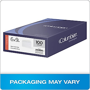 Columbian 6" x 9" Booklet Envelopes, Gummed Seal, for Mailing or Storage, 24 lb White Wove, 100 per Box (COLO915)