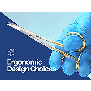 Double curved tungsten carbide inserts Gold Plated handle Scissors 4.5 inch LaGrange | Dental ENT EYE DERMA Embroidery Scissors Applique Scissors for Machine Embroidery & Fabric Stitches (5.5 Inches)
