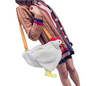 Women Cute Cartoon Chicken Animal Fluffy Shoulder Handbag Teenager Girl Rooster Shoulder Bag Plush Crossbody Bag (White)