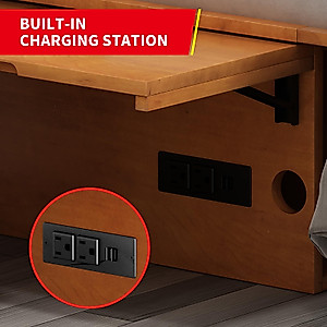 MUZZ Queen Size Cabinet Murphy Bed, Murphy Bed with Foldable Foam Mattress, Space-Saving Cube Murphy Bed with Charging Station and Large Storage Drawer (Cherry)