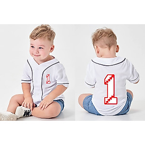1st Birthday Baseball Shirt Baby Boy First Birthday Outfit Rookie of The One Year Old Clothes Short Button Tshirts (White 1,12 Months)