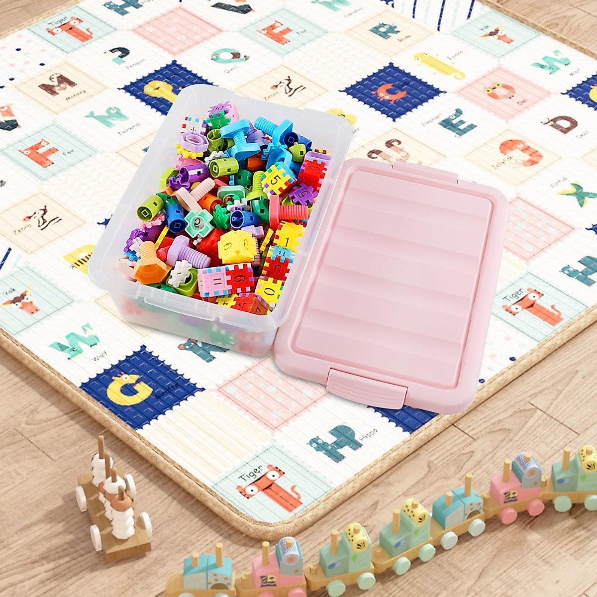 Qqbine 14 Quart Plastic Latching Storage Box, Plastic Underbed Storage Bin with Pink Lids, 2 Packs