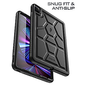 Poetic TurtleSkin Heavy Duty Case Designed for iPad Pro 11 Inch 4th Gen 2022 / 3rd Gen 2021 / 2nd Gen 2020 / 1st Gen 2018, Rugged Shockproof Drop Protection Kids Friendly Silicone Cover Case, Black