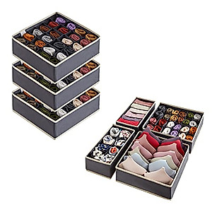 Lifewit 4 PCS Drawer Underwear Organizers, Bundle with 3 Pack Sock Organizers, Grey