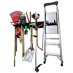 Wall Control Garage Storage Rack Lawn & Garden Tool Organization Wall Mount Organizer - Easy to Install 64" Wide Heavy Duty Metal Pegboard Set (Black Pegboard)
