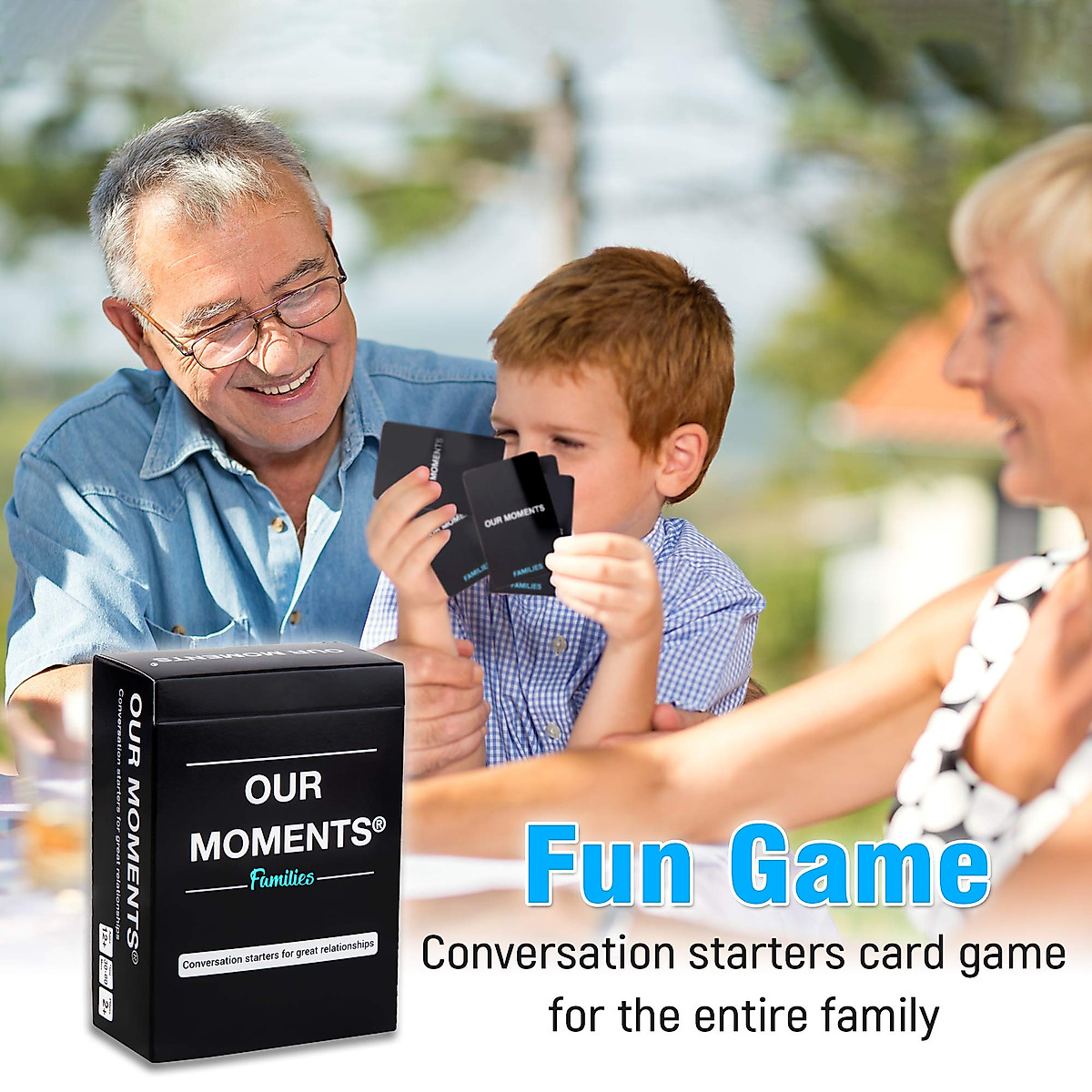 OUR MOMENTS Families: 100 Conversation Starter Cards for Families and Kids - Relationship Building - Car Travel, Road Trip & Card Game for Healthy Loving Family - Questions for Family Activities