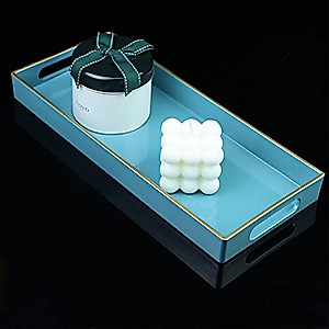 Leemxiiny Light Blue Vanity Tray with Handles, Decorative Tray Desktop Storage Organizer for Bathroom, Living Room, 5.9"*13.7"