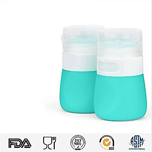 RIHUD Salad Dressing Bottles 1.3oz 4 Pack Squeeze Silicone Travel Bottles Leak-Proof Refillable Sauce Squeeze Bottles, Portable Travel Containers, BPA Free