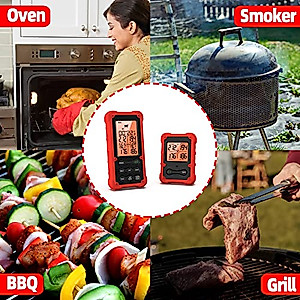 Digital Meat Thermometer - Cooking Food Oven BBQ Smoker Grill Thermometer for Grilling Smoking - Wireless Meat Thermometer with 4 Temperature Probes