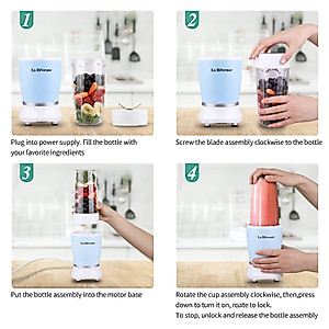 La Reveuse Personal Size Blender 250 Watts Power for Shakes Smoothies Seasonings Sauces with 1 Piece 15 oz Cup,1 Piece 10 oz Mug,BPA Free (Sky Blue)
