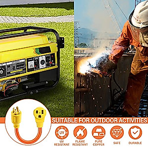 Flameweld Welder Adapter Cord - NEMA L14-30P Twist Locking to 6-50R, 4 Prong Generator to 3 Prong Welder Power Adapter Cord, 125/250V STW 10AWG Generator Cord, ETL (Yellow)