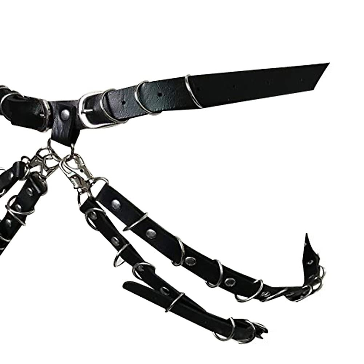 HUI GUO Women's Body Chain Belt Leather Gothic Punk Metal Tassel Waist Belt Adjustable Buckles Vintage Black Rocker for Costume