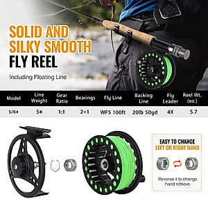 TOPFORT Fly Fishing Rod and Reel Combo Starter Kit, 4 Piece Lightweight Ultra-Portable Graphite Fly Rod Complete Starter Package with Carrier Bag (5/6# 2.7m Fly Fishing Rod and Reel Combo)